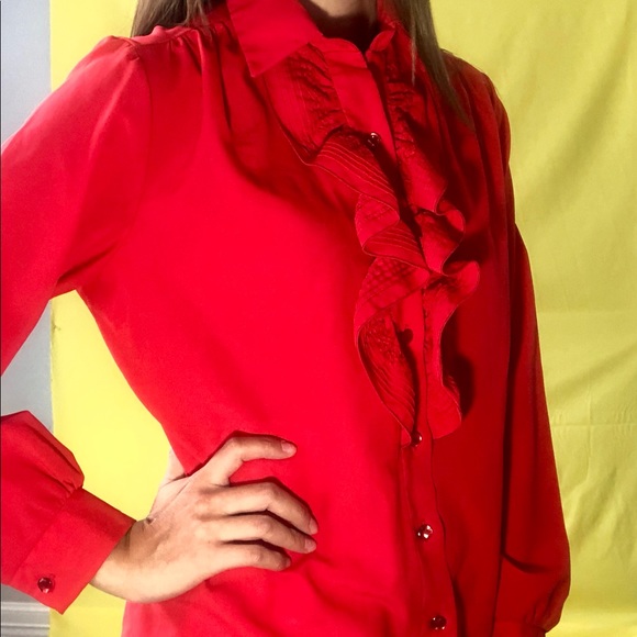Vintage | Tops | 7s Ruffle Button Down Blouse | Poshmark